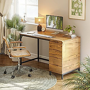 CubiCubi Computer Desk with 4 Drawers, 47 Inch Home Office Desk with Storage, Modern Study Writing Desk for Bedroom,Fir