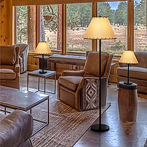 Catalina Lighting 22972-000 Rustic Cabin Lodge 3-Piece Table & Floor Lamp Set with Pull Chain, LED Bulb Included, 58", Dark Bronze Solid Shade