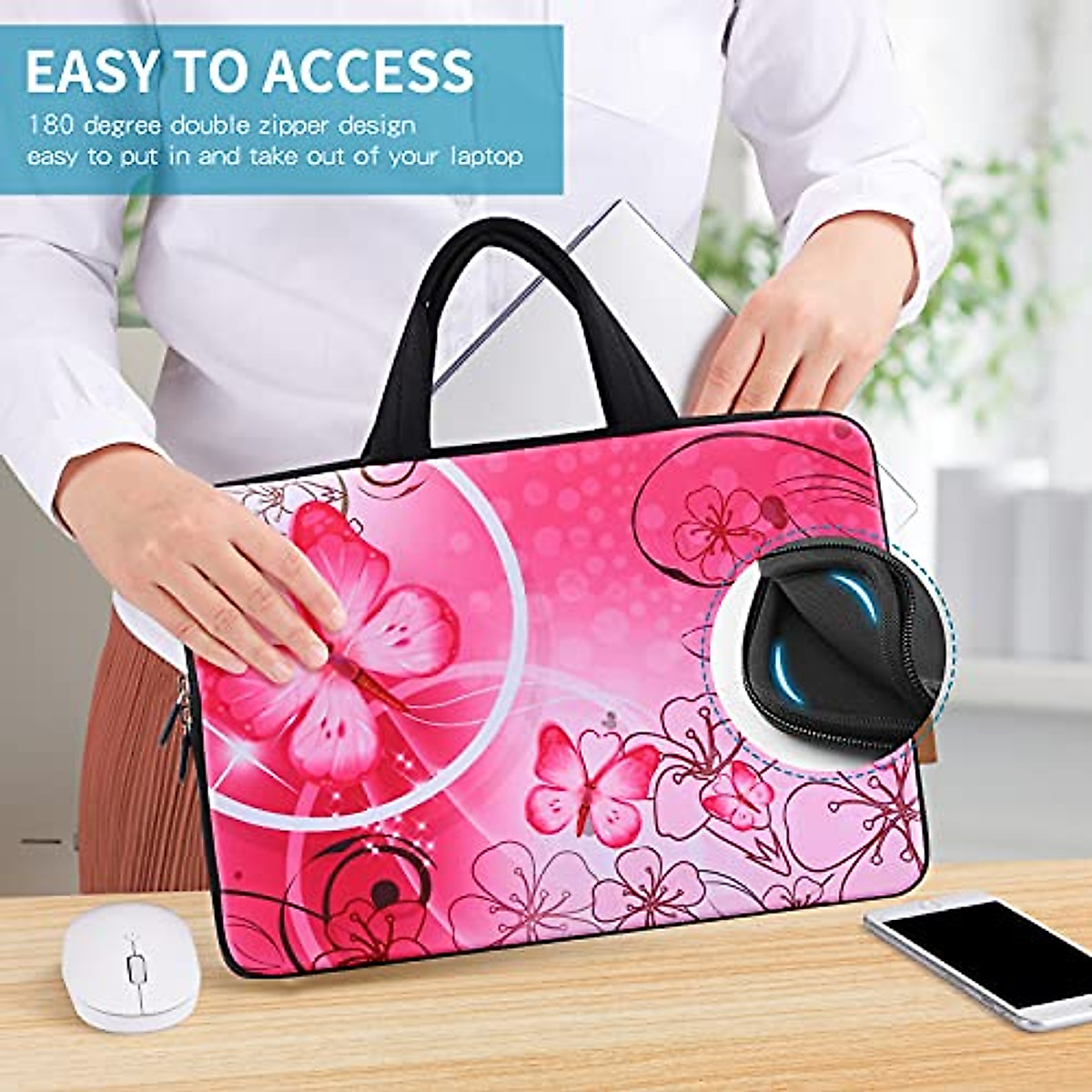 iColor 14 15 15.4 15.6 inch Laptop Handle Bag Computer Protect Case Pouch Holder Notebook Sleeve Neoprene Cover Soft Carring Travel Case for Dell Lenovo Toshiba HP Chromebook ASUS Acer Pink ICB-10