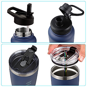 SUNNYPLUS 32oz&20oz Insulated Water Bottles,Bottle with Straw (2Lids),Travel Mug Tumbler with Straw and Lid,Leak Proof,Vacuum Double Walled Stainless Steel,Sports Bottle Keep Cold and Hot (Navy Blue)