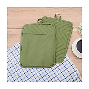 Anyi Pot Holders for Kitchen Heat Resistant, Cotton Hot Pads for Kitchen Counter Table, Green Kitchen Pot Holders with Pocket
