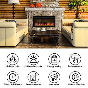 Upesitom 36" Electric Fireplace Mirrored Fireplace Heater Recessed & Wall Mounted Electric Fireplace Insert, LED Linear Fireplace with Flame Colors, Remote Control with Timer, 750/1500W