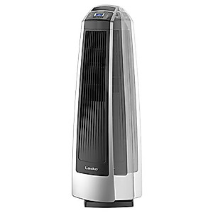 Lasko Oscillating High Velocity Tower Fan, Remote Control, Timer, 3 Powerful Speeds, for Garage, Basement and Gym, 35" Silver and Black, U35115