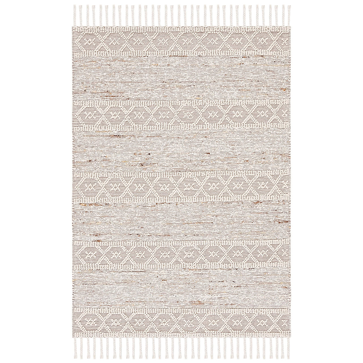 SAFAVIEH Natura Collection Area Rug - 8' x 10', Ivory & Beige, Handmade Moroccan Boho Farmhouse Rustic Tassel Wool, Ideal for High Traffic Areas in Living Room, Bedroom (NAT295A)