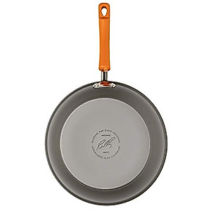 Rachael Ray Brights Hard-Anodized Aluminum Nonstick Cookware Set with Glass Lids, 10-Piece Pot and Pan Set, Gray with Orange Handles