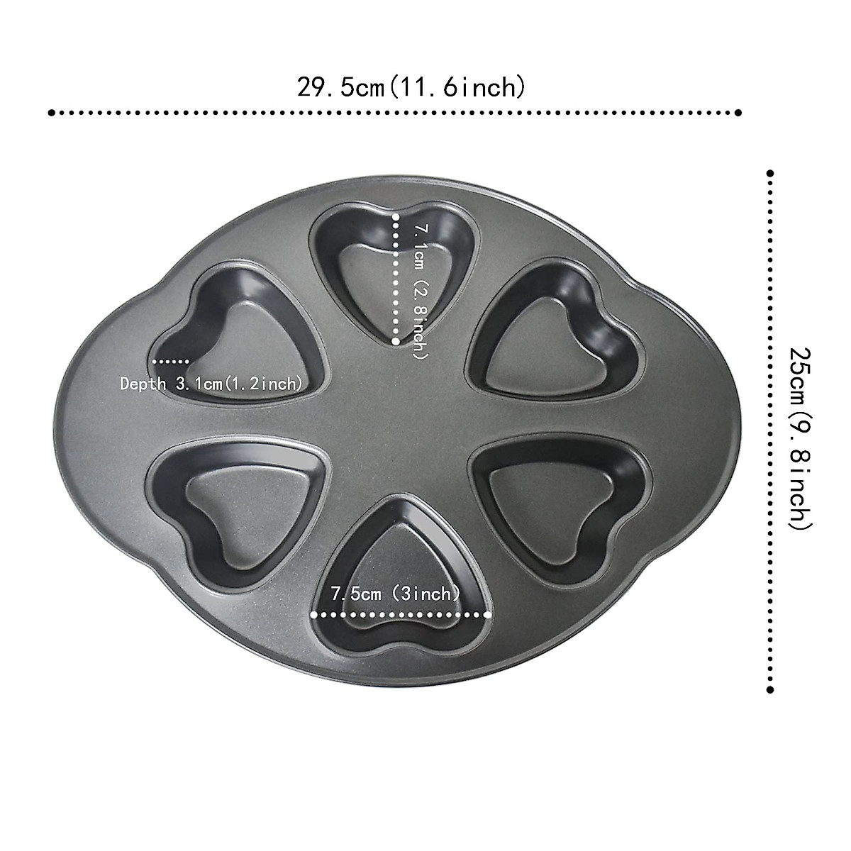 Non-stick mini heart shaped 6 cup muffin pan, black, muffin pan, cupcake pan, carbon steel, for birthday, wedding, party, date and other occasions