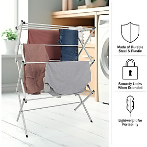 Lavish Home Clothes Drying Rack - Collapsible and Compact for Indoor/Outdoor Use - Portable Rack for Hanging and Air-Drying Laundry (White)