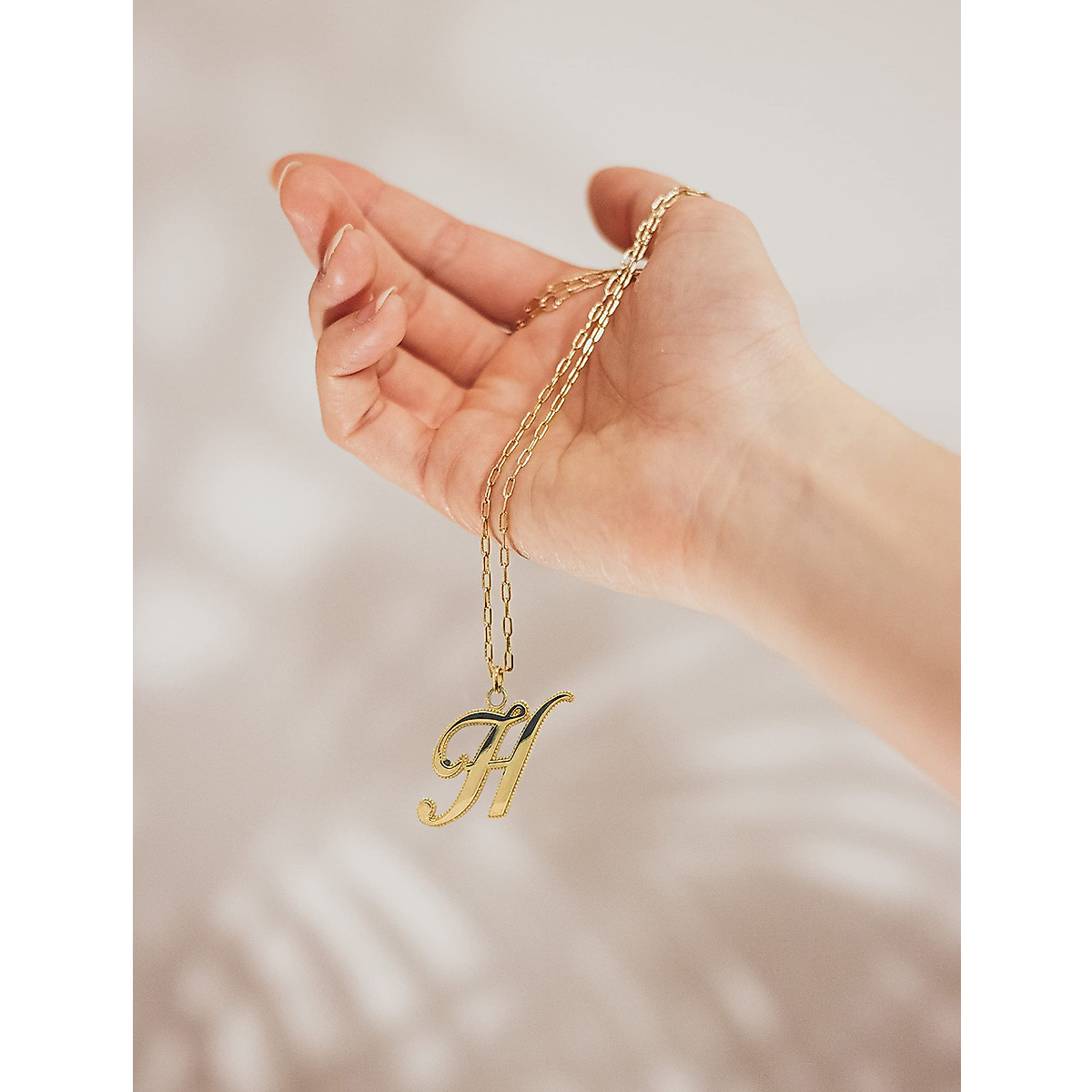 Solid 10k Yellow Gold Personalized Cursive-Style "H" Initial Pendant Necklace, 18"