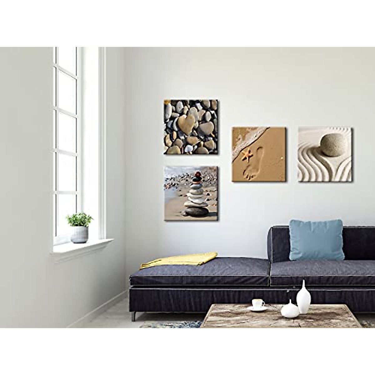 Wieco Art Romantic Beach Theme 4 Piece Modern Giclee Artwork Sea Beach Ocean Canvas Prints Contemporary Abstract Seascape Pictures Paintings on Canvas Wall Art for Bedroom Home Decorations