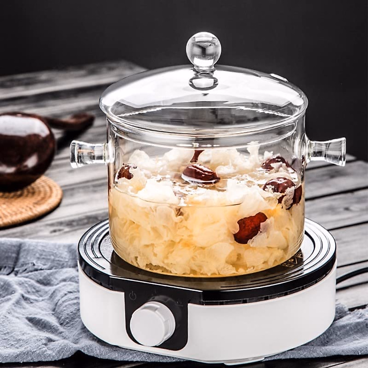 Vaguelly Glass Pots for Cooking: 1500ml Glass Saucepan with Cover Clear Glass Cooking Pot with Lid Cooking Stew Pot for Noodle Milk Soup, for Microwave and Stovetop