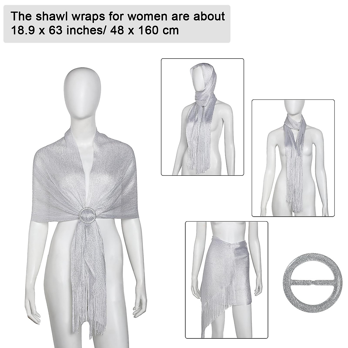 5 Pcs Women Accessories Including Shawls and Wraps, Evening Bag Clutch Purses, Rhinestone Jewelry Sets for Wedding Bridal (Silver)