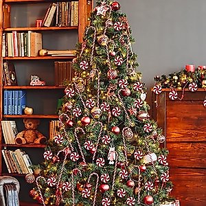 60Pcs Candy Canes Christmas Tree Decorations-Plastic Peppermint Candy Cane Ornaments for Christmas Tree Decor Candy Lollipop Craft Christmas Party Supplies