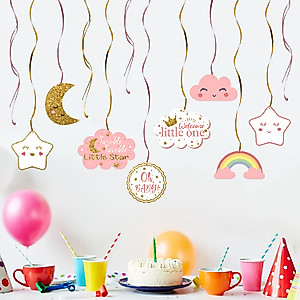 LINGTEER Twinkle Twinkle Little Star Swirls Streamers - Cheers to Baby Shower Birthday Party Hanging Decorations - Girl.