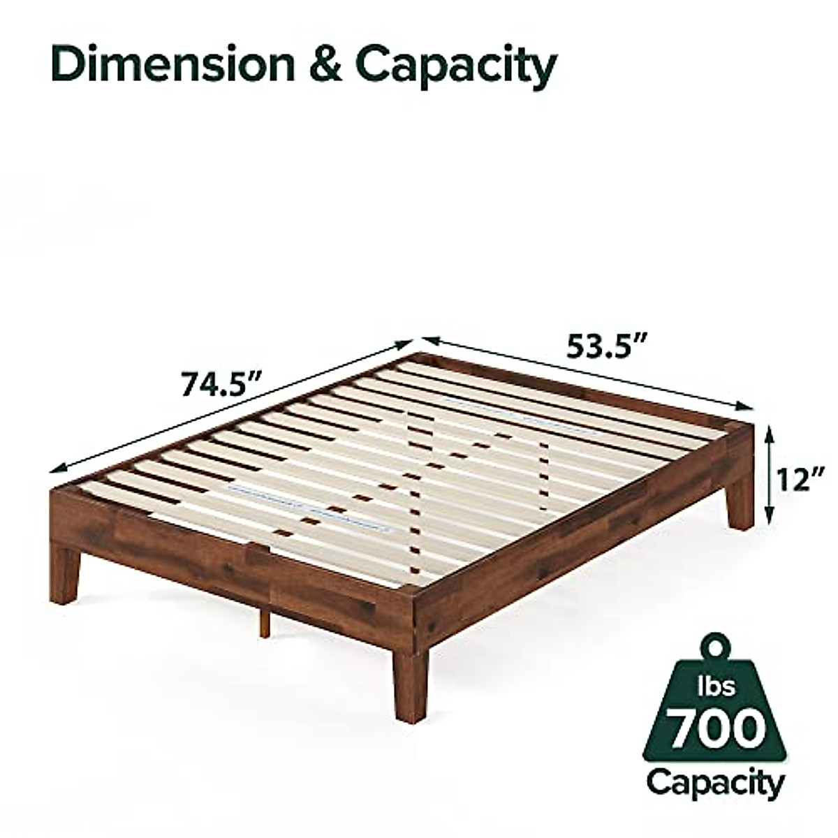 Zinus Marissa 12 Inch Deluxe Wood Platform Bed / No Box Spring Needed / Wood Slat Support / Antique Espresso Finish, Full