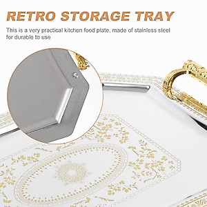 Cabilock Cake Platter Stainless Steel Serving Trays Food Platter Jewelry Tray with Handles Farmhouse Butler Platters for Appetizer Coffee Candle Perfume 35. 7x25cm Decorative Tray