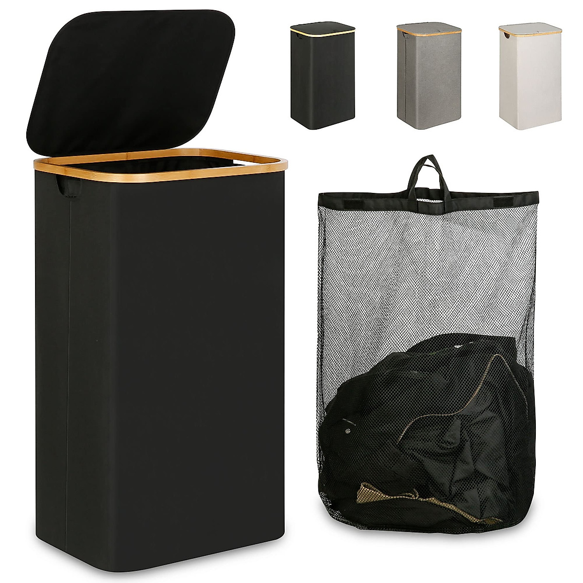 iEGrow Laundry Hamper with Lid, 110L Large Laundry Hamper with Handle and Lid, Collapsible Clothes Basket Organizer with Removable Inner Bag for Clothes Toys Towels - Black