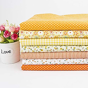 7Pcs 20" x 20" Cotton Fabric DIY Making Supplies Quilting Patchwork Fabric Fat Quarter Bundles DIY for Quilting Patchwork Cushions Cotton Fabric for Patchwork (20" x 20", Orange)