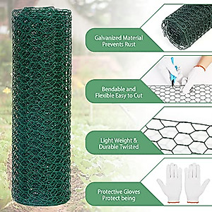 Chicken Wire Fence for Craft,13.78 x 118 Inch Lightweight Galvanized Hexagonal Chicken Wire Netting, Chicken Wire Mesh for Garden Poultry, Floral Chicken Wire Fencing with Gloves, Wire Ties and Plier