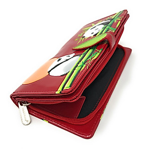 Shag Wear Playful Pandas on Bamboo Large Wallet for Women and Teen Girls Vegan Faux Leather 7" Red
