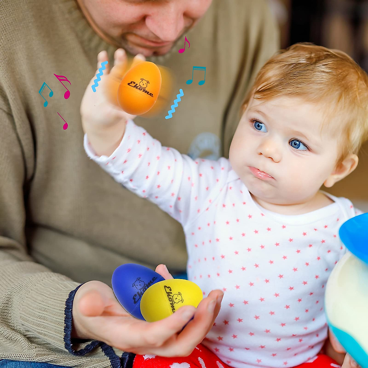 Ehome Easter Egg Shakers, 12Pcs Egg Shakers Musical Instruments, Egg Shakers for Babies, Plastic Eggs for Toddlers 1-3, Easter Baby Shaker Toy, 6 Colors Montessori Baby Maracas(Plastic)