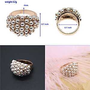 HSQYJ White Pearl Crystal Ring Elegant Rhinestone Cocktail Statement Rings Uniquely Stylish Fashion Creative Engagement Jewelry for Women Gold Plated