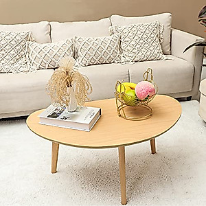 FIRMINANA Small Oval Coffee Table for Small Space Mid Century Modern Coffee Table for Living Room,Nature Wood,18.9" D x 33.47" W x 15.75" H