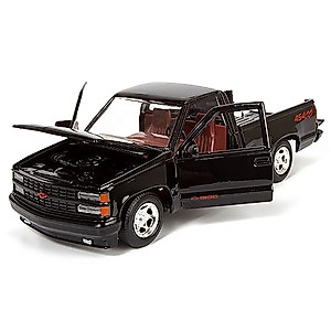 All Star Toys 1992 Chevy 454SS Pickup Truck 1/24 Scale Diecast Model Car Black with Red Interior Motormax 73203 Exclusive Edition