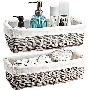 SOUJOY 2 Pack Bathroom Wicker Baskets for Organizing, Toilet Paper Basket Storage Basket, Toilet Tank Top Bin with Removable Liner, Decorative Basket for Closet, Bedroom, Bathroom, Entryway, Office