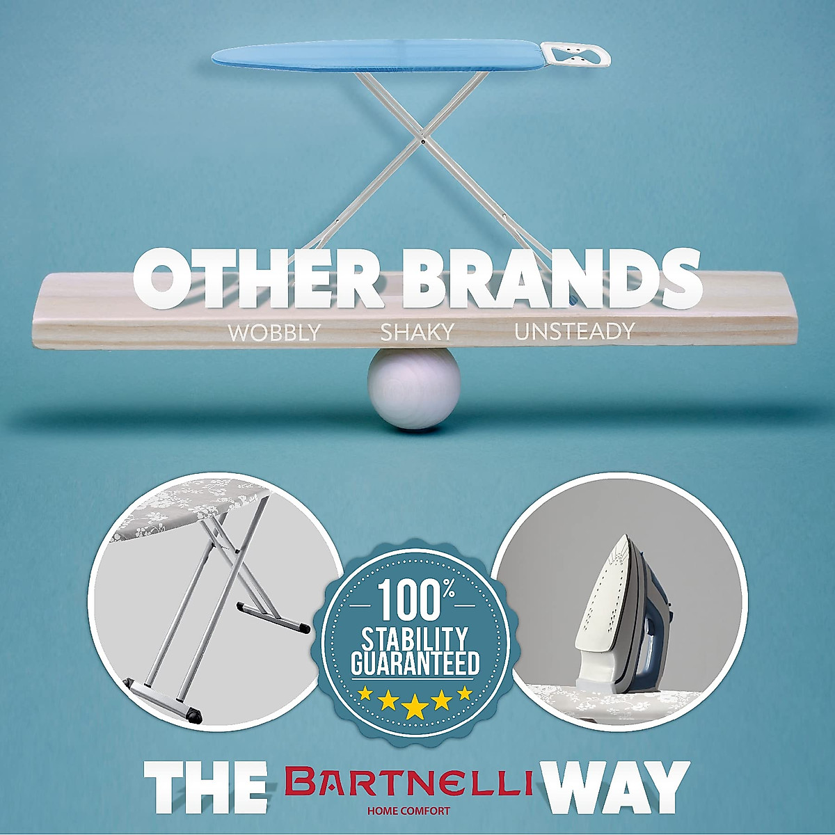 Bartnelli Pro Luxury Ironing Board - Extreme Stability | Made in Europe | Steam Iron Rest | Adjustable Height | Foldable | European Made