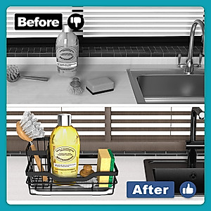 Sponge Holder for Kitchen Caddy Sink Organizer, Multifunctional Rustproof Dish Soap Sponge Caddy for Kitchen Sink Counter with Detachable Brush Holder & Drain Tray - Storage Kitchen & Home Accessories