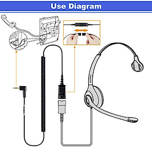 Quick Disconnect QD to 2.5mm Telephone Headset Adapter Cable Coiled Headset to Cisco Linksys SPA Polycom Grandstream Panasonic Zultys & Gigaset Office IP & Many Cordless Dect Phones