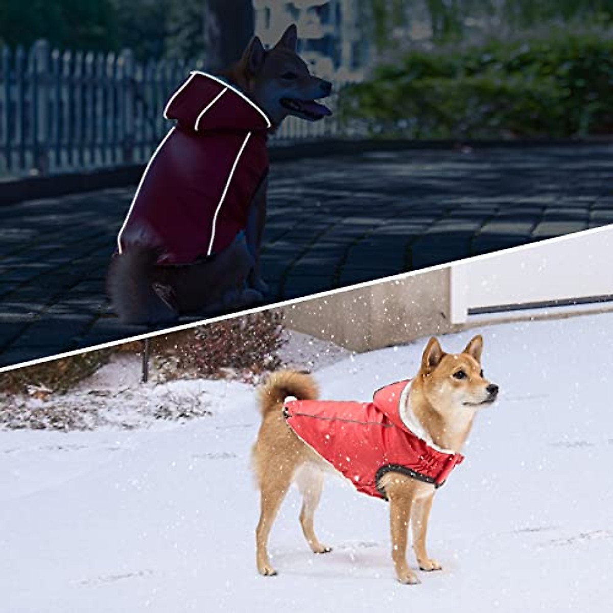 DILLYBUD Winter Dog Raincoat Jacket, Waterproof Windproof Hooded Slicker Poncho with Fleece Liner and Leash Hole for Small to X-Large Dogs and Puppies Boys Girls Dog Clothes for Cold Days,Red S