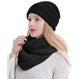 Double Couple Womens Scarf Beanie Hat Set Thick Winter Infinity Scarf Knit Scarfs for Women