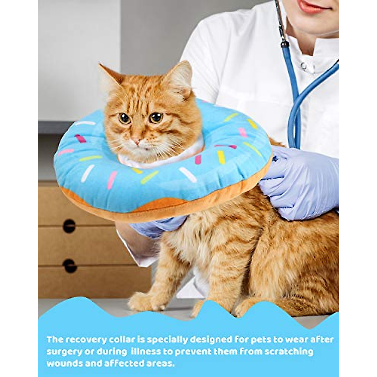 Woiworco Adjustable Cat Recovery Cones, Soft Cone for Cats, Cute Cat Donut Collar, Wound Healing Protective Cone After Surgery Elizabethan Collars for Kitten Pets(M, Blue),