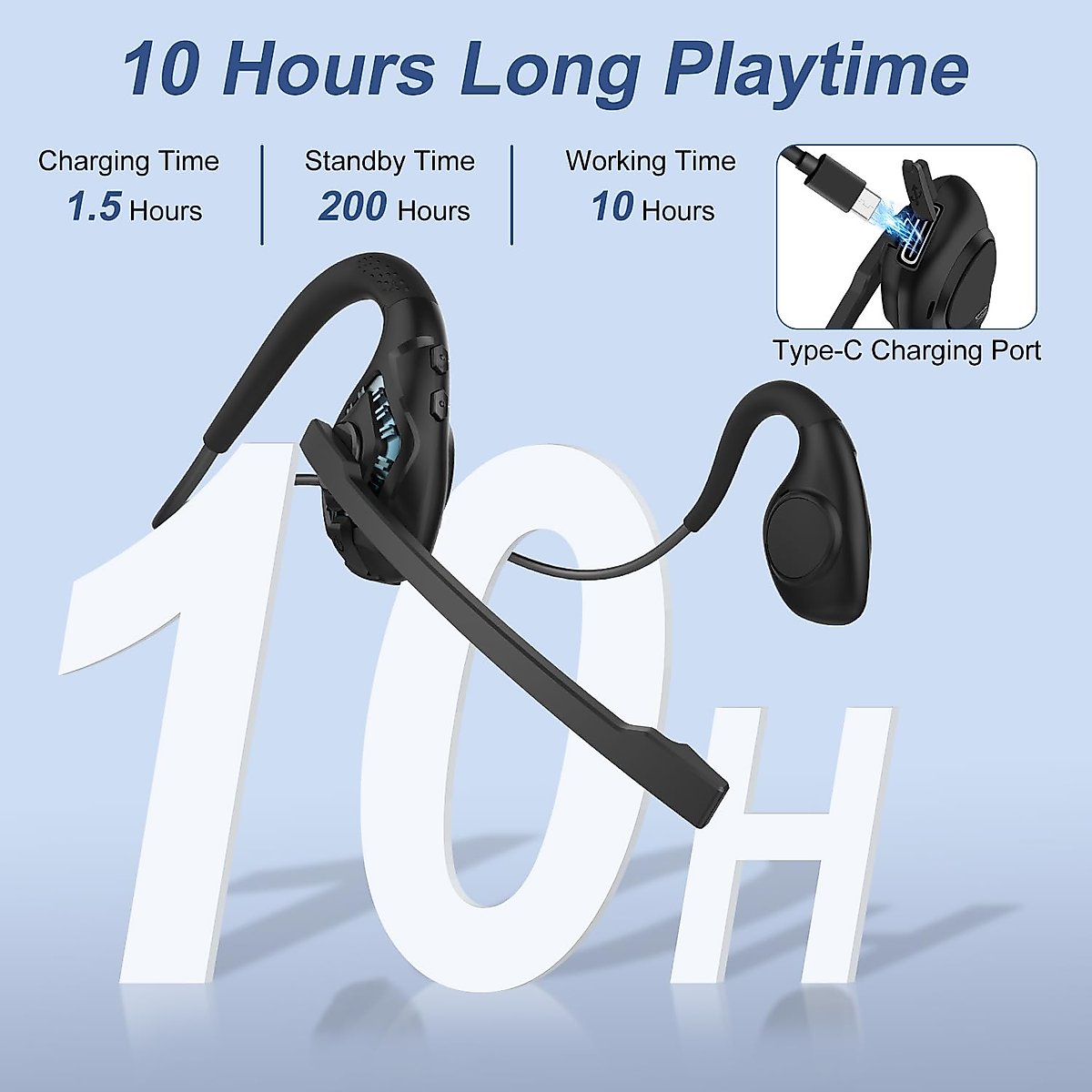 Giveet Bluetooth Headset with Microphone, Open Ear Headphones Wireless Noise Cancelling for Phone Laptop PC Computer, 10 Hours Playtime, Lightweight & Comfortable for Office Driving Working Home