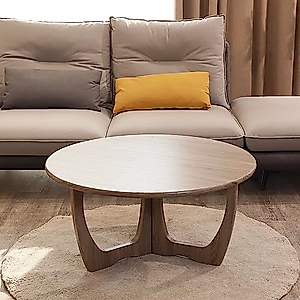 FINECASA Wooden Curved Leg Round Coffee Table , Accent Couch,Home Decoration, Living Room Tables, 35.5 x 18 Inches, Natural