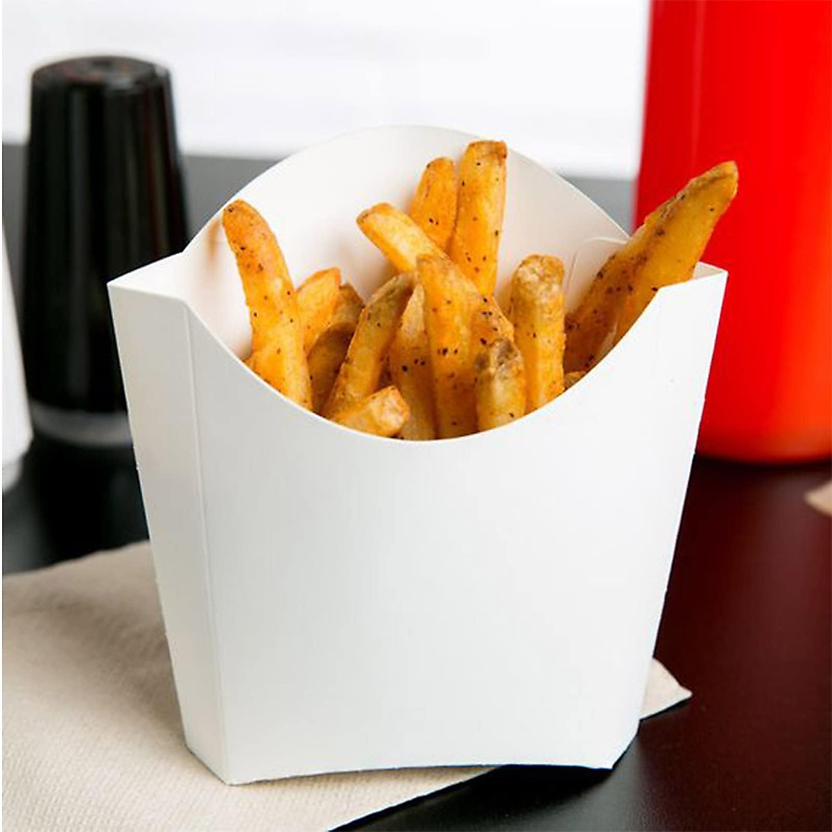 Angel's Peel Lounge Disposable Snack Containers/French Fry Box Holders 4oz – White Paper French Fry Scoop for Onion Rings, and Popcorn - Kid's Paperboard Snack Cup – Party Favors (Pack of 50)