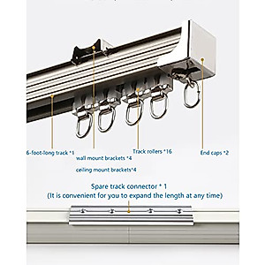 Ceiling Curtain Track Set,Room Divider Track, Shower Curtain Track Set with Hooks and All Accessories for Living Room, Bed Room, Closet and Sliding Door (champagne, For Spaces 3ft - 6ft Wide)