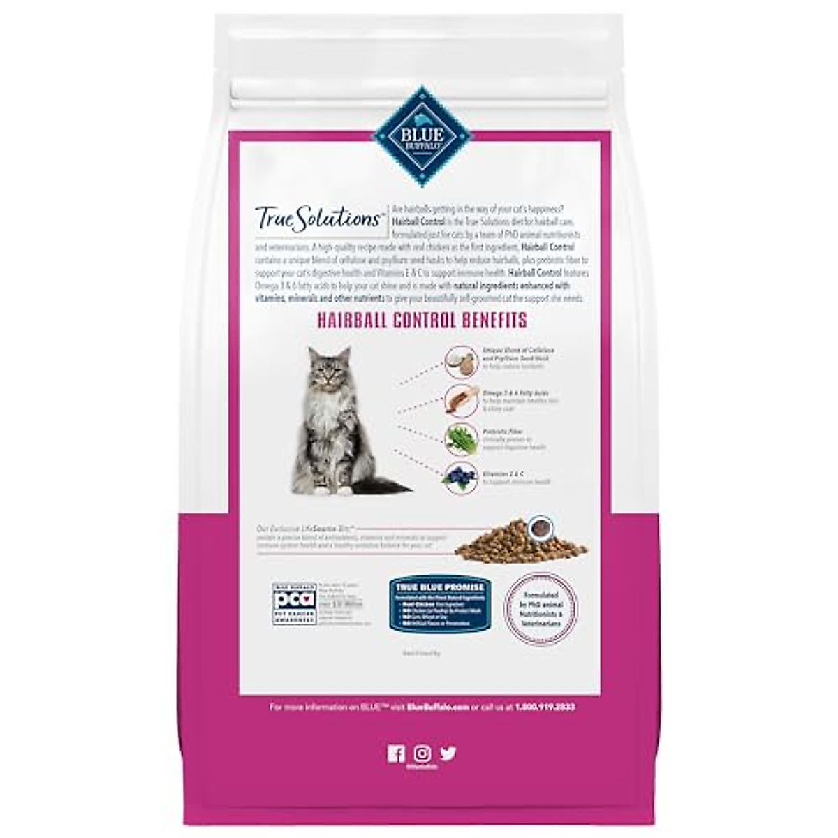 Blue Buffalo True Solutions Hairball Control Natural Dry Food for Adult Cats, Chicken, 11-lb. Bag