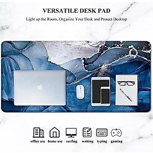 Auhoahsil Large Mouse Pad, XXL Desk Pad, Extened Mousepad 31.5" x 11.8", Non-Slip Rubber Base, Stitched Edges, Superior Surface, Gaming Keyboard Mat, Waterproof Desk Pad, Ink Navy Marble