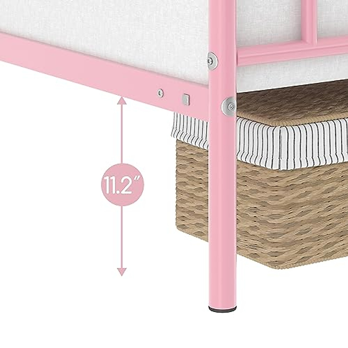 Yaheetech Twin Canopy Bed Frames Metal Platform Bed Frame Four-Poster Canopied Bed Mattress Foundation with Headboard and Footboard Sturdy Slatted Structure Easy Assembly No Box Spring Needed Pink