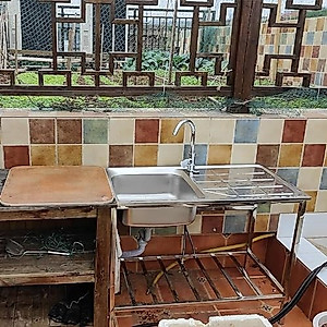 Outdoor Stainless Steel Sink, Free Standing Commercial Restaurant Utility Single Bowl Kitchen Washing Station Hand Basin Sink Set with Storage Shelves for Laundry Tub Backyard Garage ( Size : Single l