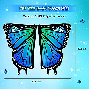 Tibeha Halloween Butterfly Wings for Women - Girls Kid Adult Costume Cape, Mask, Antenna Headband