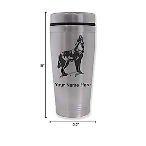 LaserGram 16oz Commuter Mug, Howling Wolf, Personalized Engraving Included