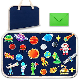 Craftstory Kids Solar System Toys Travel Felt-Board for Toddler, 25 Pieces Planets Space Flannel Board Story Set for Preschool Early Learning Storytelling Activity Interactive Play Gifts for Ages 3+
