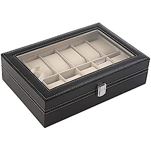 ZZYINH AN207 Leather Watch Box Jewelry Storage Box Organizer for Earrings Rings Bracelet Display Holder Case Small Jewelry (Color : Black)