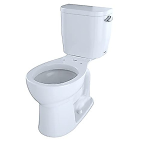 TOTO CST243EFR#01 Entrada Two-Piece Round 1.28 GPF Universal Height Toilet with Right-Hand Trip Lever, Cotton White