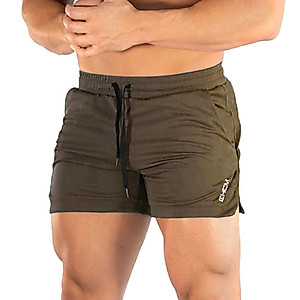 SUNSIOM Men's Bodybuilding Gym Shorts Boxing Running Training Short Pants (US XL, Khaki)
