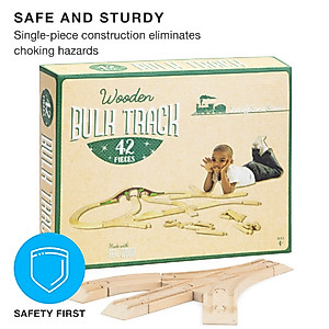 Conductor Carl Wooden Train Track Set, 42 Pieces - Solid Wood Wooden Train Track Accessories Compatible with Most Major Toy Train Brands - Single Piece, Interlocking Wooden Train Tracks