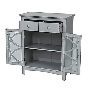 glitzhome 32.5 Inch Free Standing Storage Cabinet Wooden Floor Cabinet Accent Display with Double Doors and Drawer Bathroom Furniture Grey